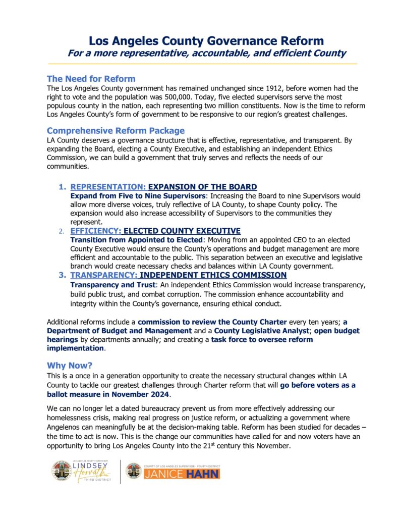 Los Angeles County Governance Reform Proposal – Supervisor Janice Hahn